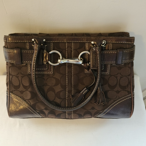 Coach | Bags | Coach Hampton Brown On Brown Logo Satchel | Poshmark